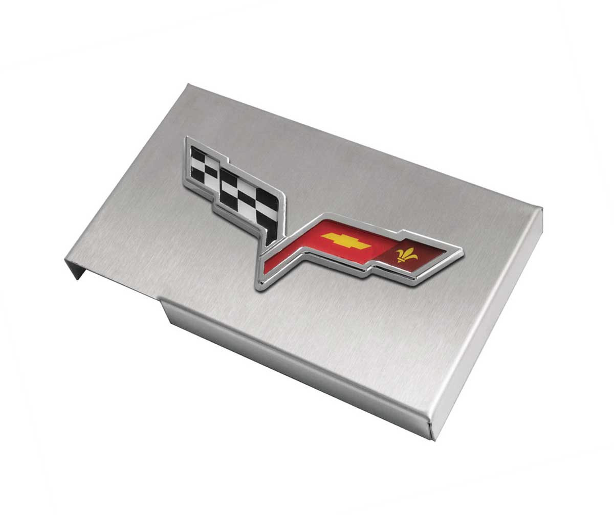2005-2013 Corvette C6 Brushed Fuse Box Cover w/ Flag Emblem, Red & Bla ...