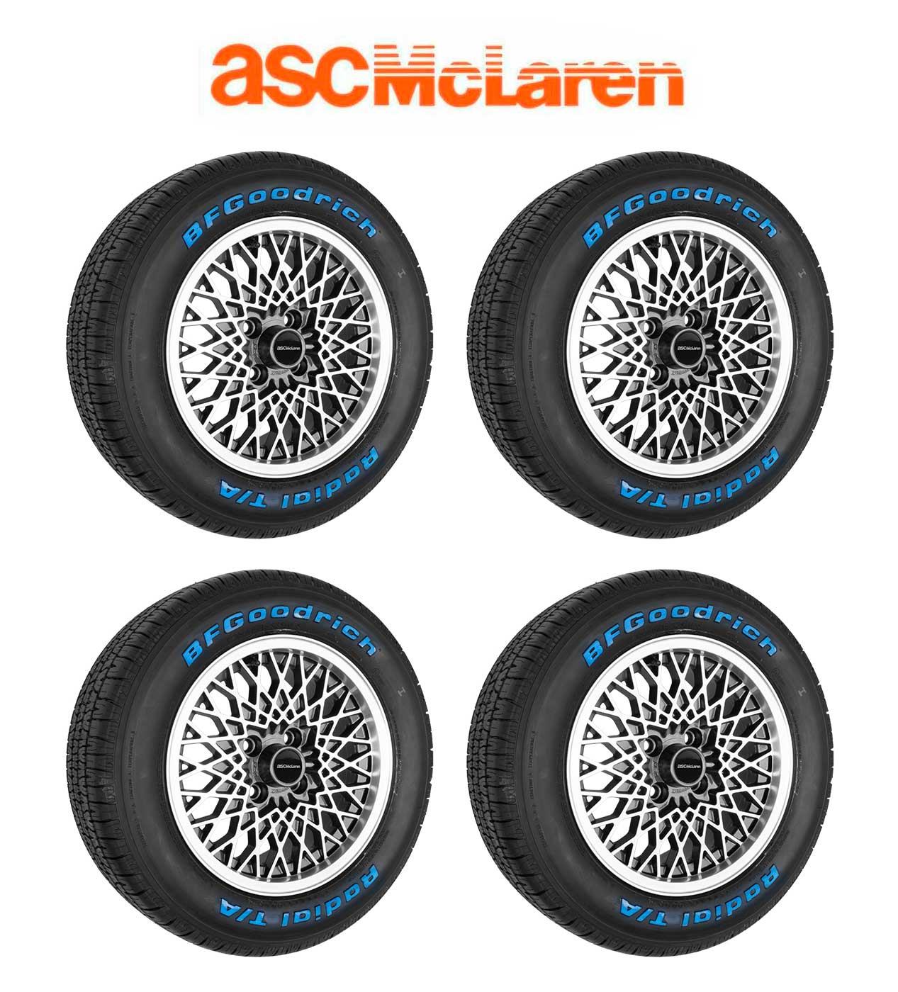 1987-1988 ASC McLaren Mustang OEM Silver Wheels & Tires w/ Center Caps ...