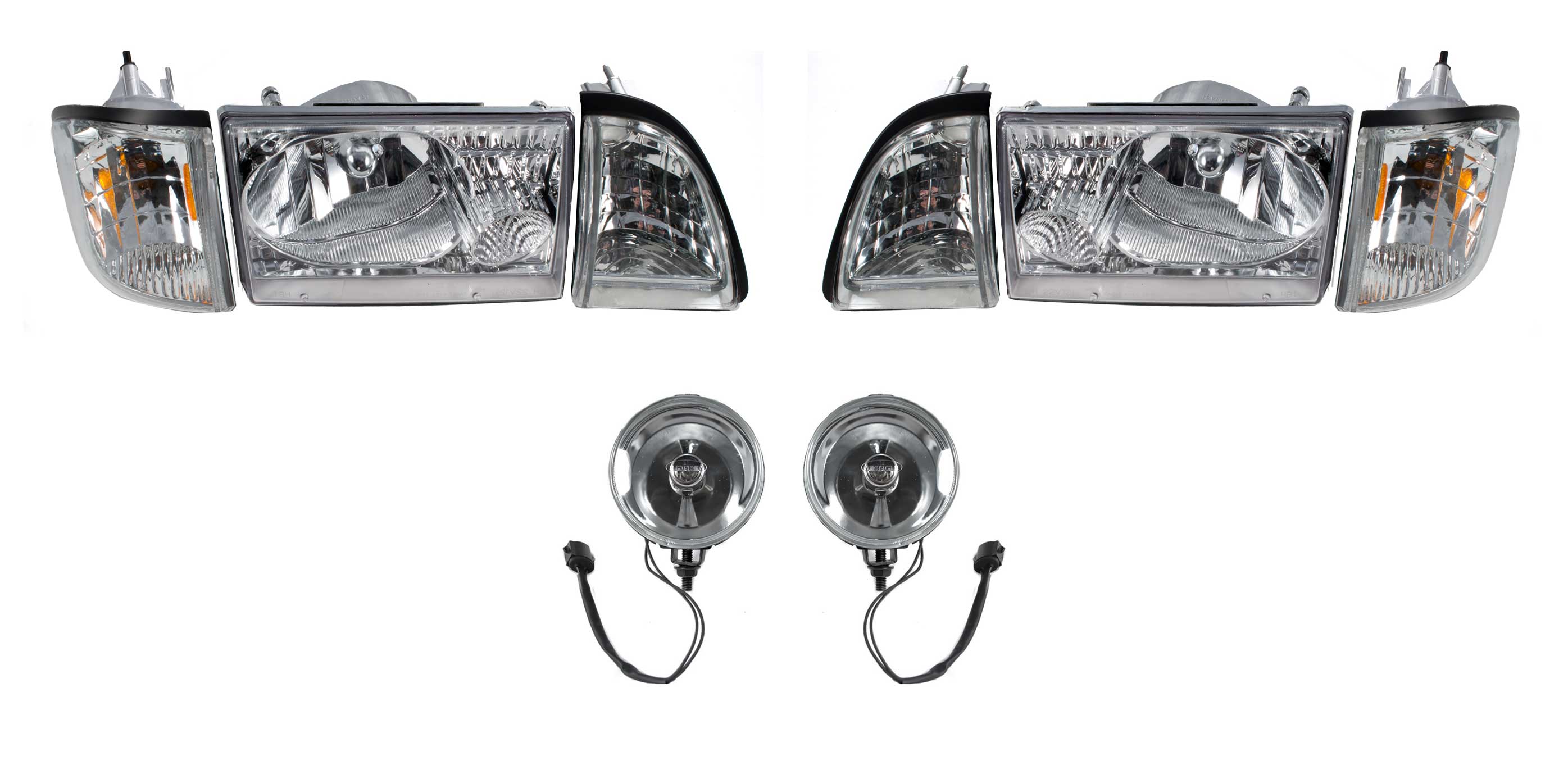1987-1993 Ford Mustang Euro Clear Headlights w/ Amber Sides & Fog Ligh ...