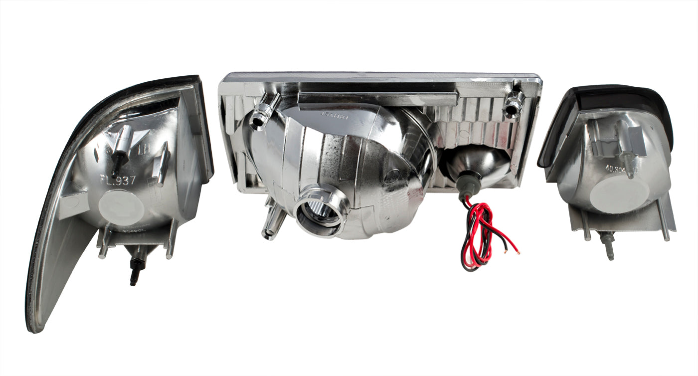 1987-1993 Ford Mustang Euro Clear Headlights w/ Amber Sides & Fog Ligh ...